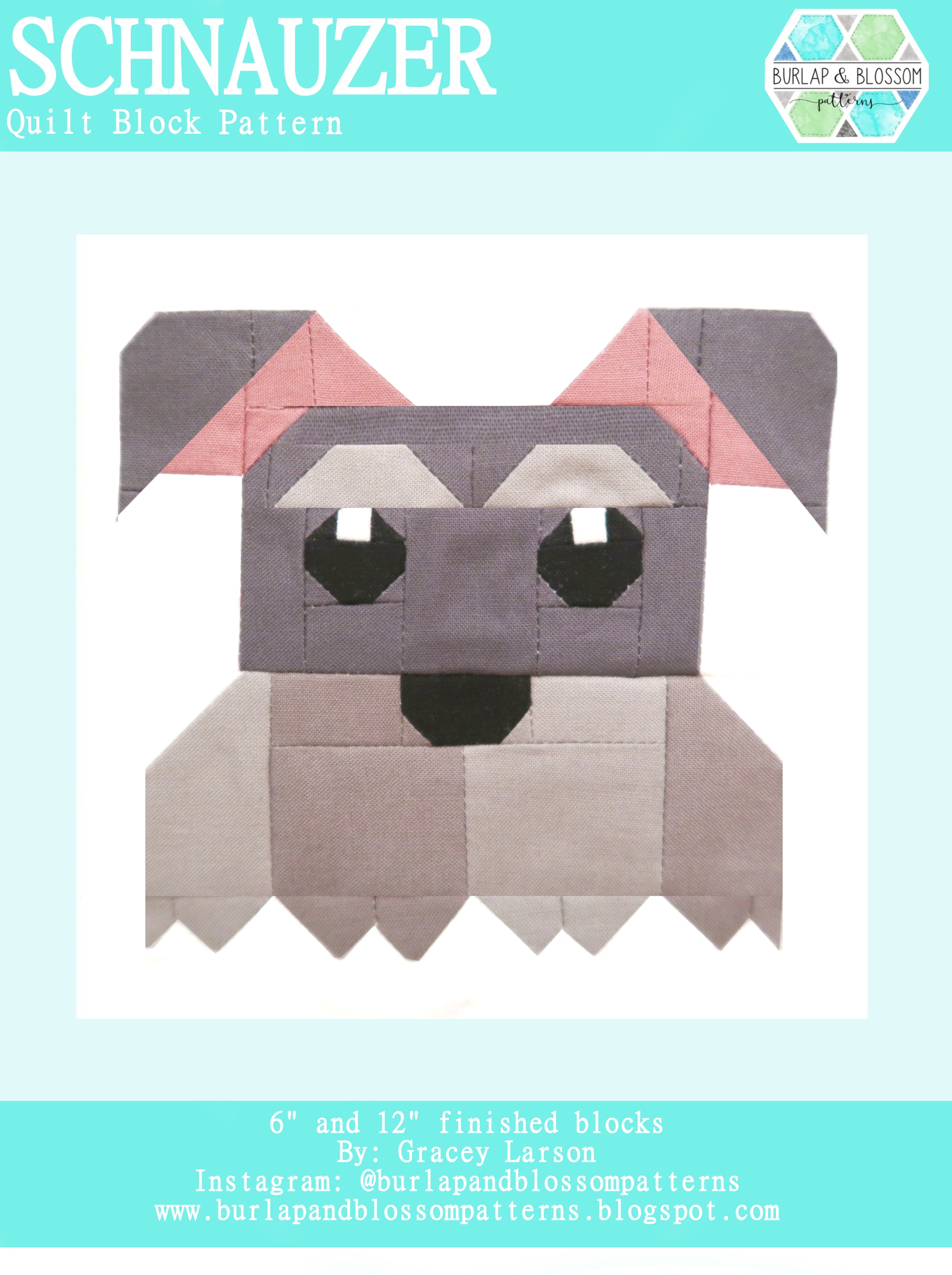 Pattern, Schnauzer Dog Quilt Block by Burlap and Blossom (digital down ...
