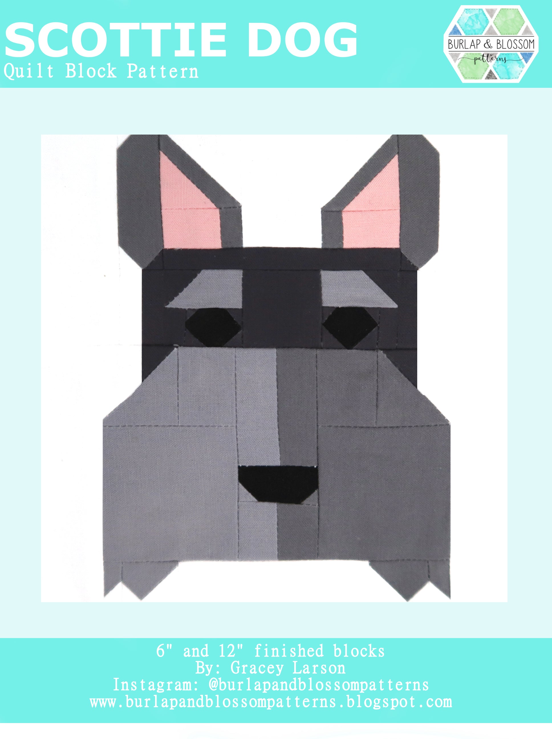 Pattern, Scottie Dog Quilt Block by Burlap and Blossom (digital downlo ...
