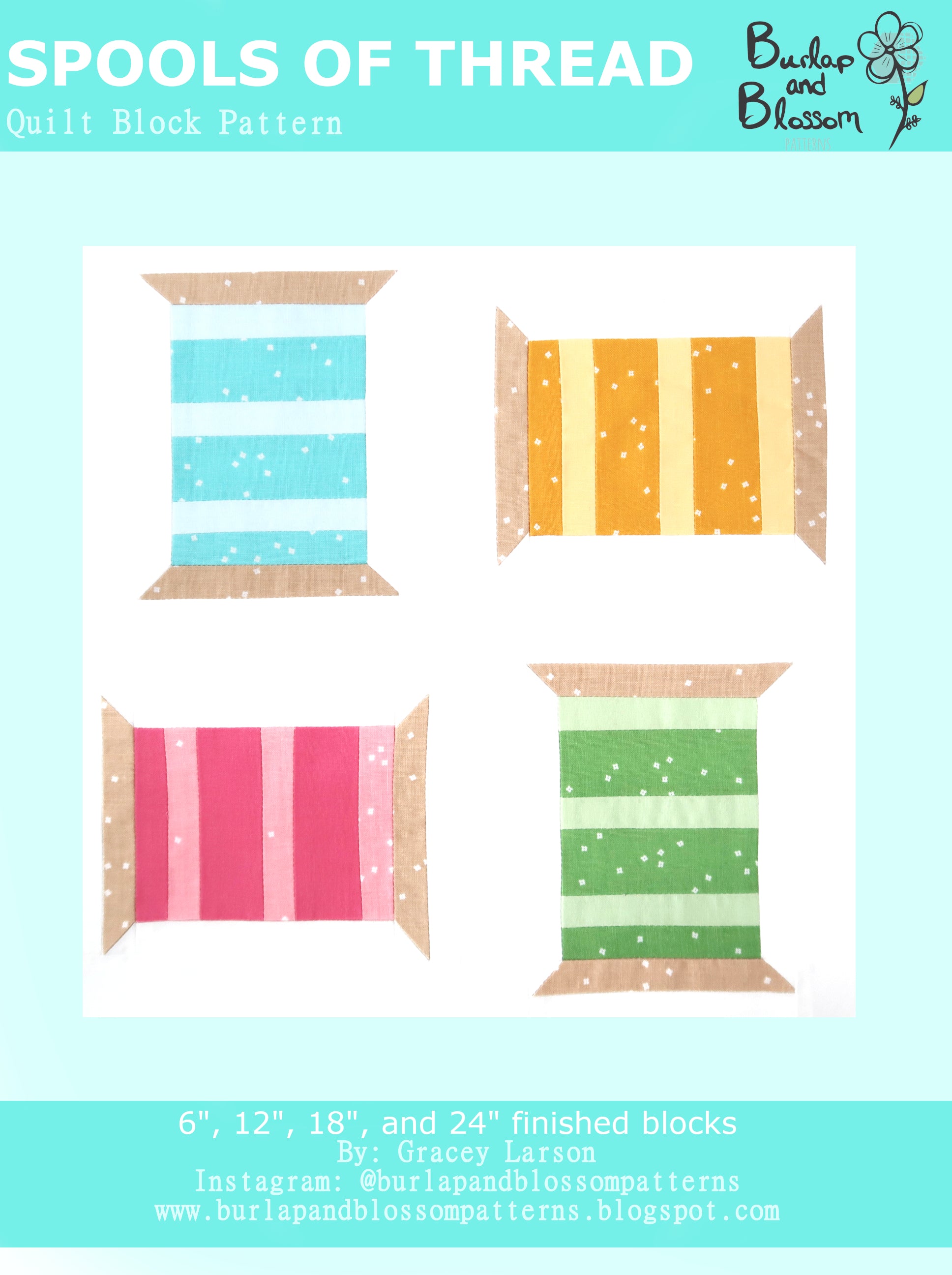 Pattern, Spools of Thread Quilt Block by Burlap and Blossom (digital d ...