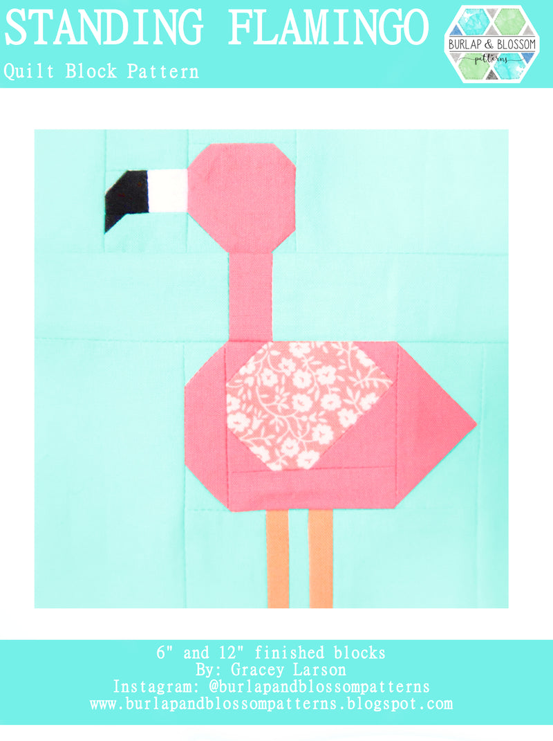 Pattern, Standing Flamingo Quilt Block by Burlap and Blossom (digital ...