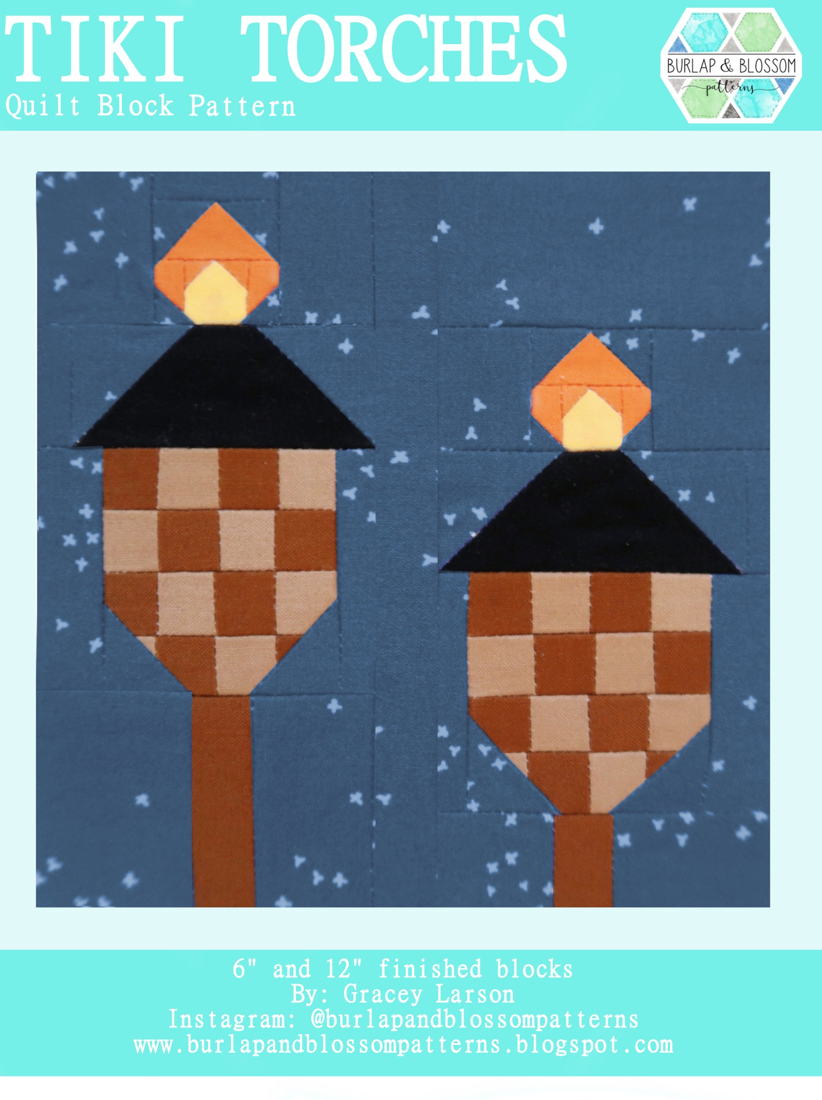 Pattern, Tiki Torches Quilt Block by Burlap and Blossom (digital downl ...