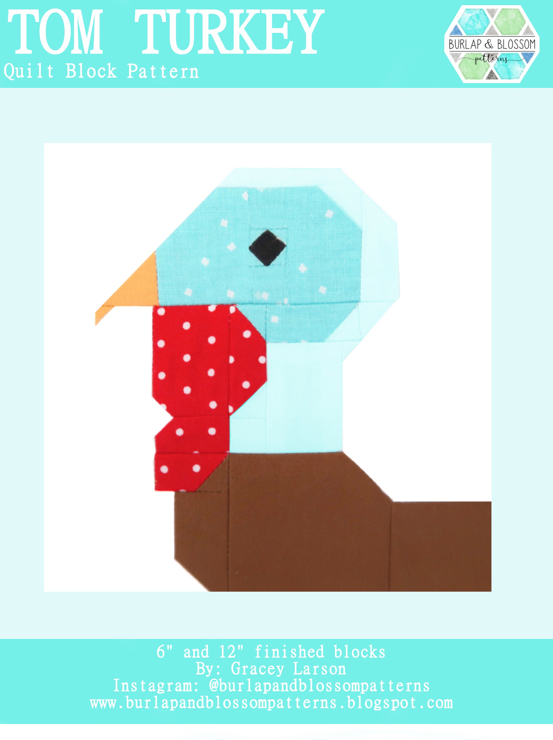 Pattern, Tom Turkey Quilt Block by Burlap and Blossom (digital downloa ...