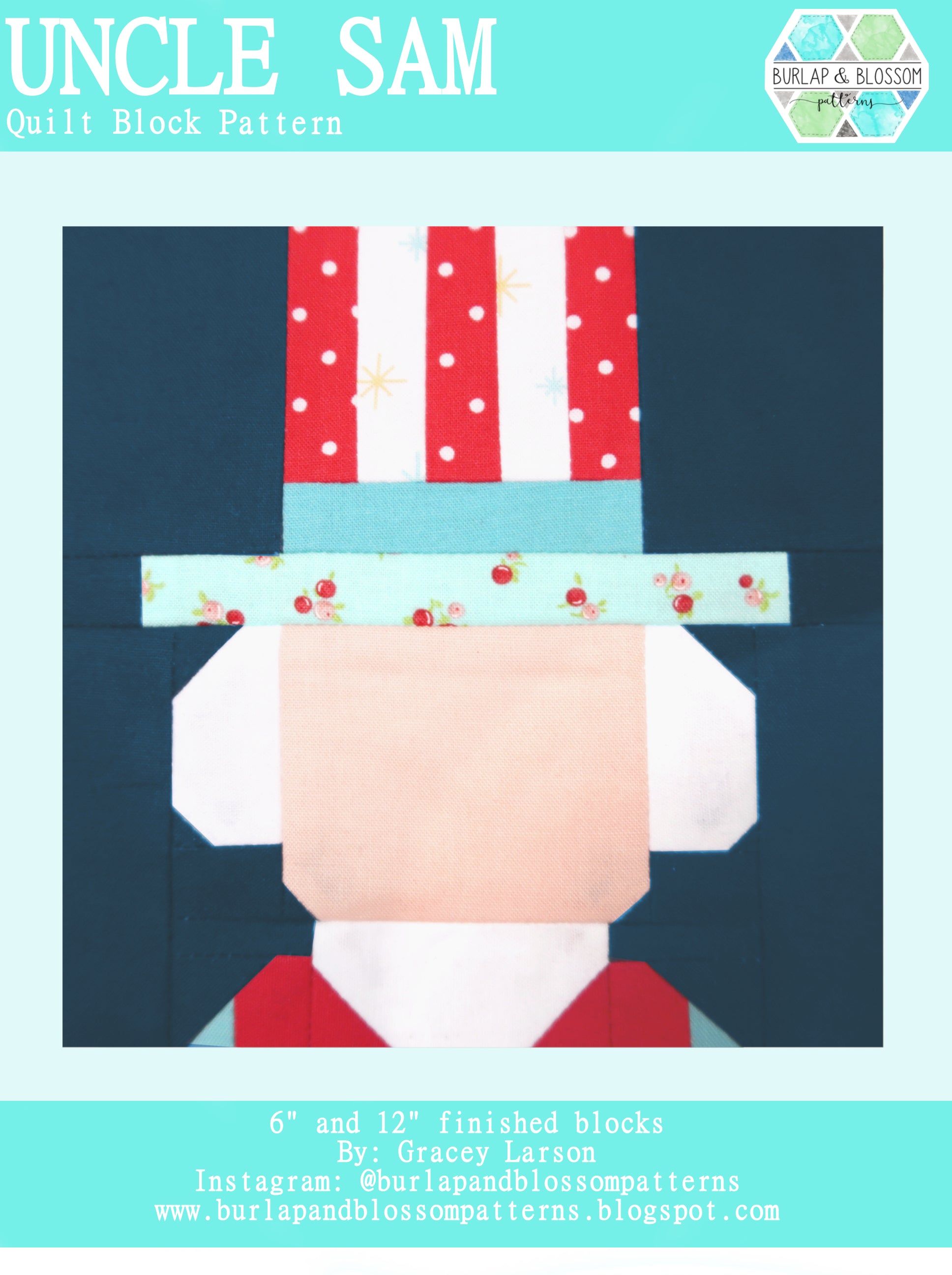 Pattern, Uncle Sam Quilt Block by Burlap and Blossom (digital download ...