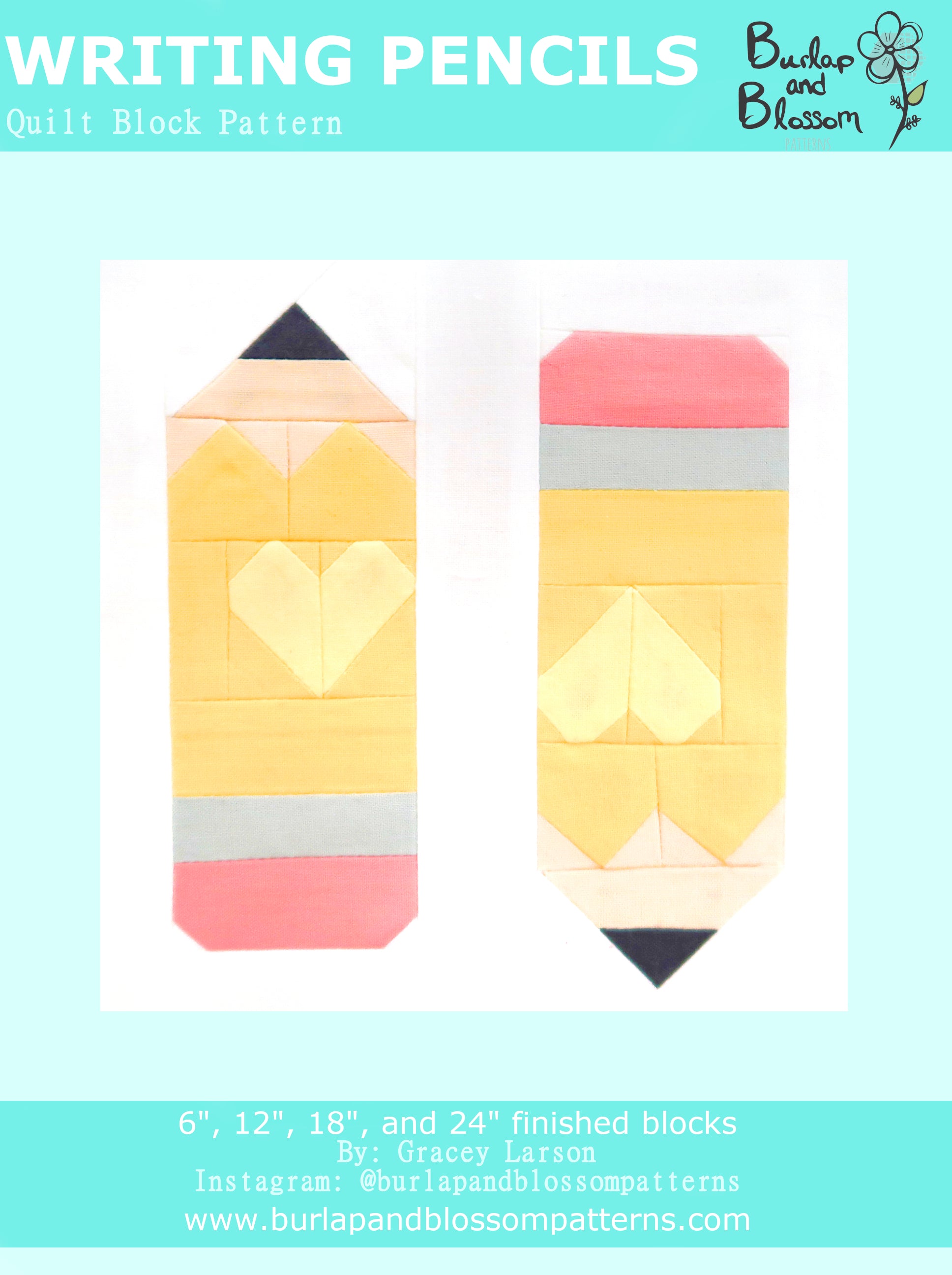 Pattern, Writing Pencils Quilt Block by Burlap and Blossom (digital do ...